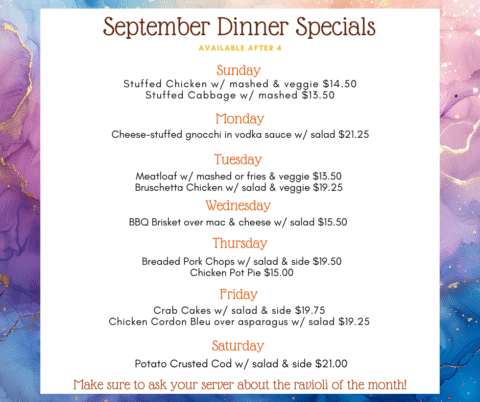 September Dinner Specials - Rockefeller's Grille