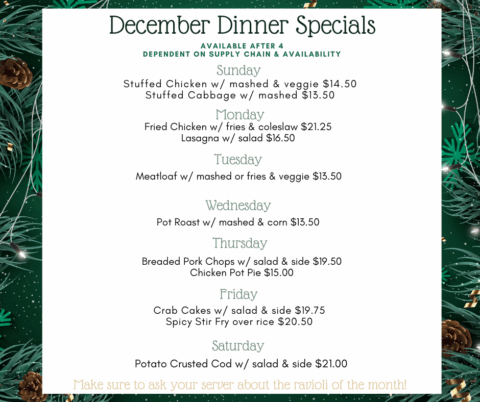December Dinner Specials - Rockefeller's Grille