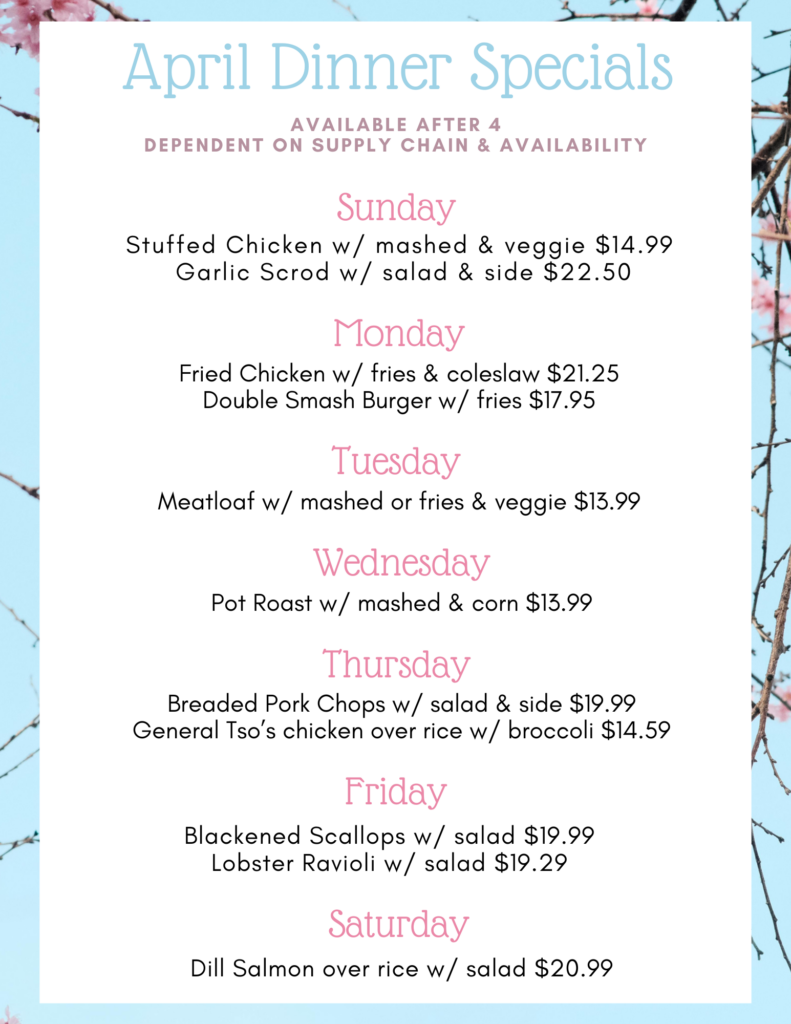 April Dinner Specials - Rockefeller's Grille