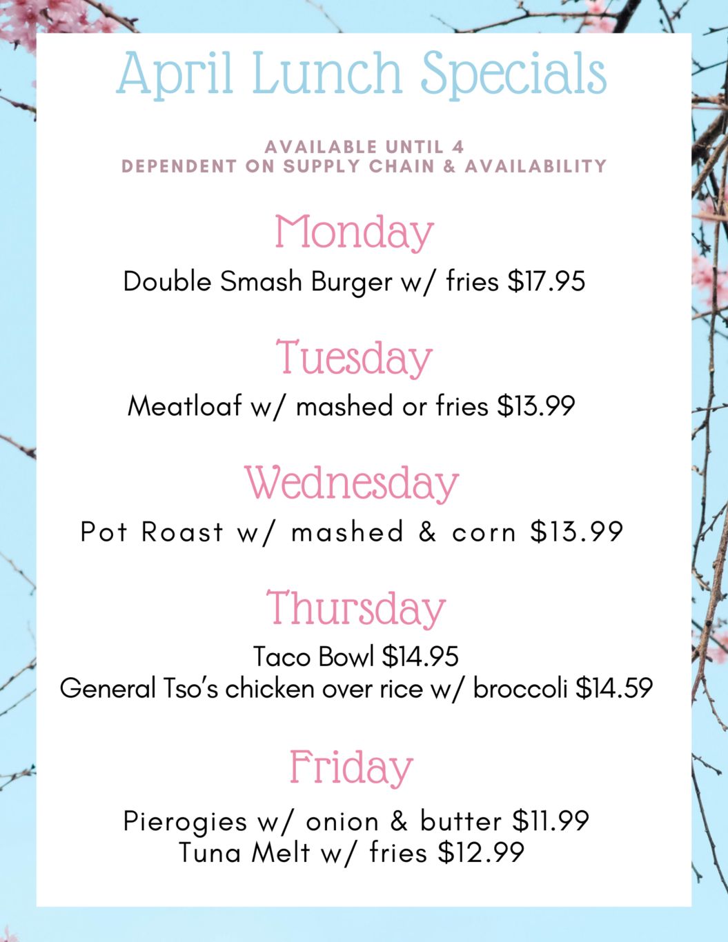 April Lunch Specials - Rockefeller's Grille